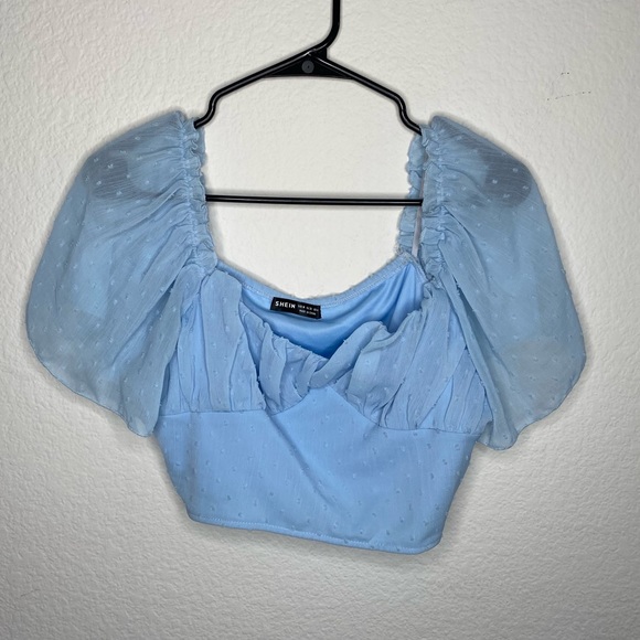 SHEIN | Tops | Light Blue Flutter Sleeve Blouse | Poshmark